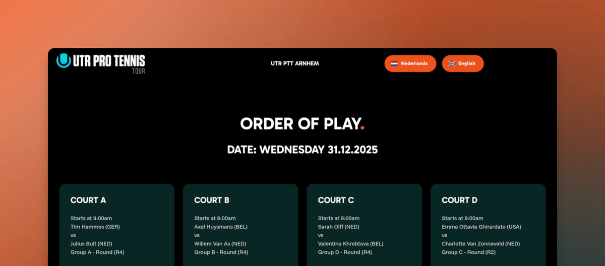 UTR Pro Tennis Tour Arnhem - Order of Play 31.12.2025