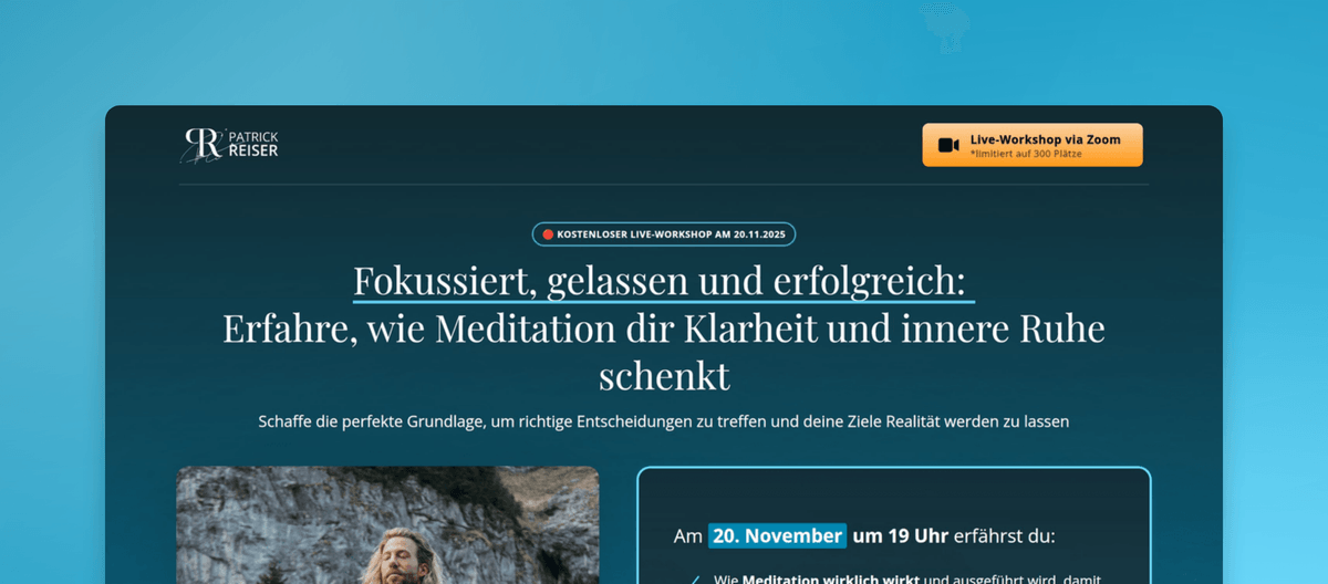 Live-Workshop am 20.11. um 19 Uhr mit Patrick Reiser