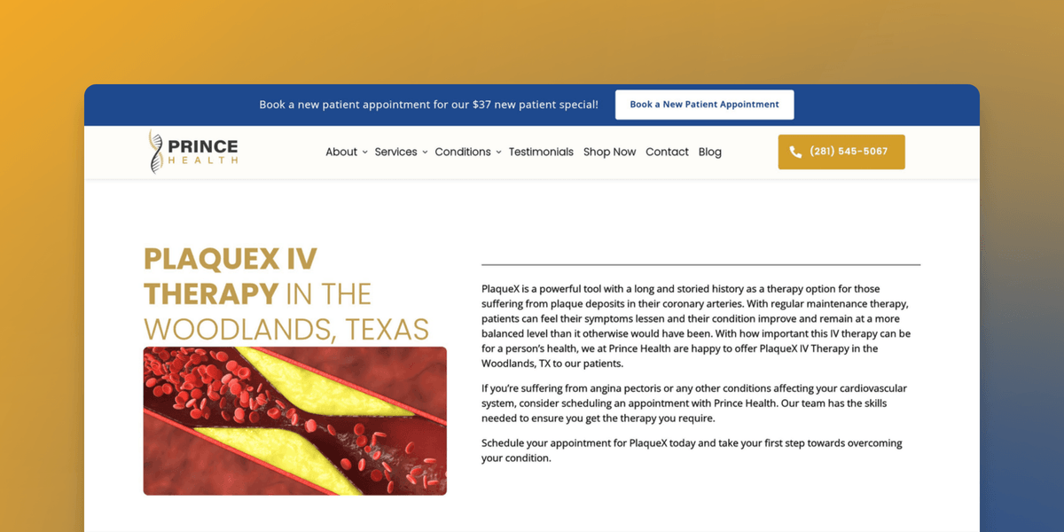 PlaqueX IV Therapy in the Woodlands TX | Prince Health