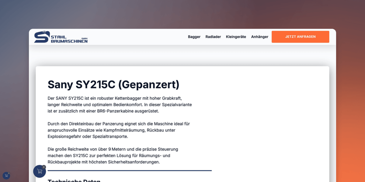 Sany SY215C Bagger mieten: Robust & Leistungsstark | N. Stahl ...